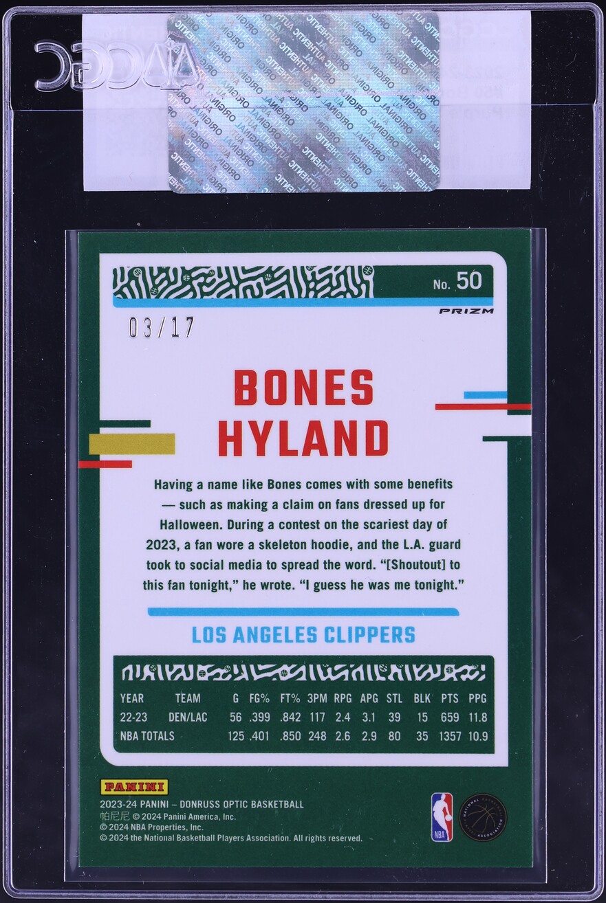 2023 Donruss Optic Purple Stars FOTL Bones Hyland /17 #50 CGC AUTH on ...