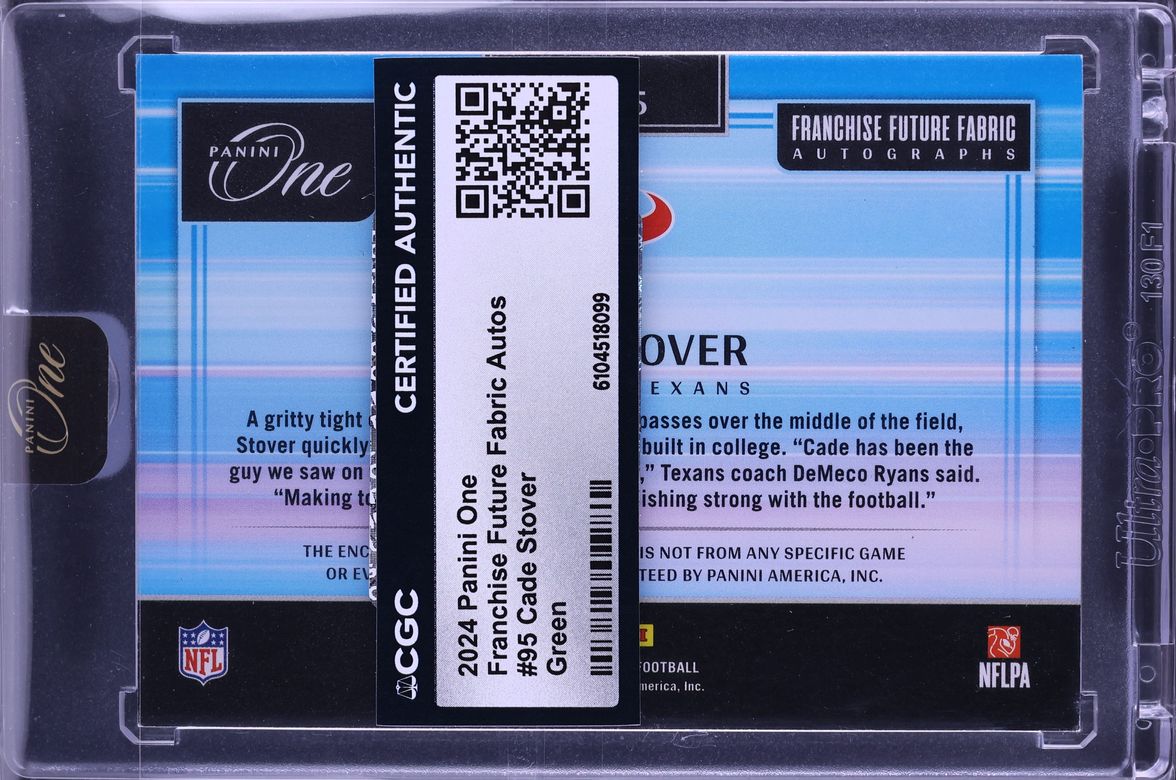 2024 Panini One Franchise Future Fabric Green Cade Stover ROOKIE PATCH ...