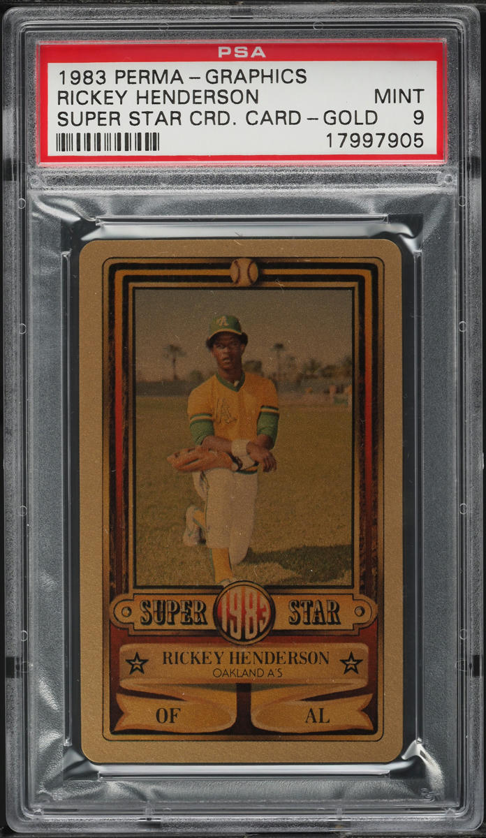 1983 Perma-Graphics Super Star Credit Card Gold Rickey Henderson PSA 9 ...