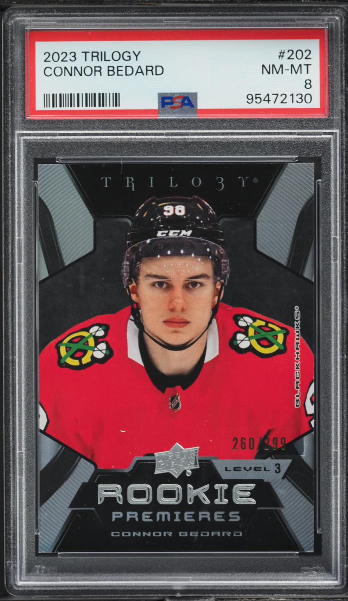 2023 Upper Deck Trilogy Connor Bedard ROOKIE /299 #202 PSA 8 NM-MT on ...