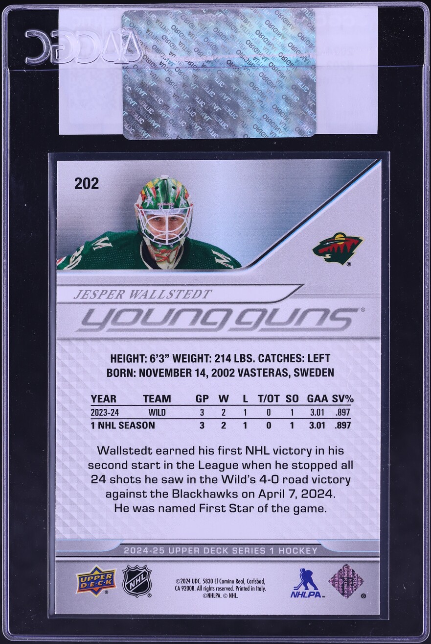 2024 Upper Deck Young Guns Jesper Wallstedt ROOKIE #202 CGC AUTH on ...