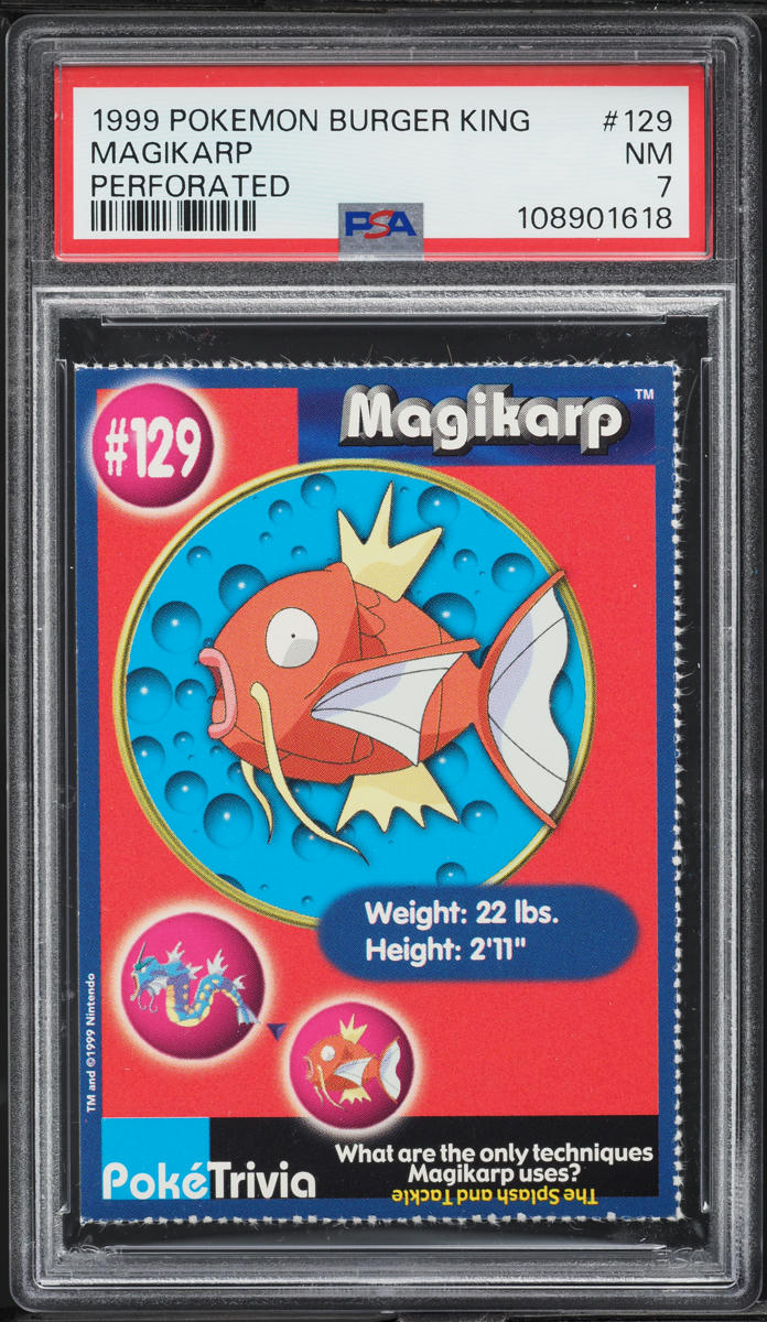 1999 Pokemon Burger King Perforated Magikarp #129 PSA 7 NRMT on ...