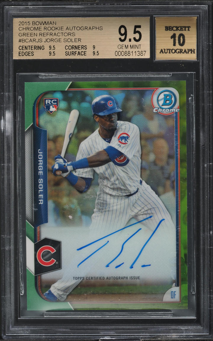 2015 Bowman Chrome Green Refractor Jorge Soler ROOKIE AUTO /99 BGS 9.5 ...