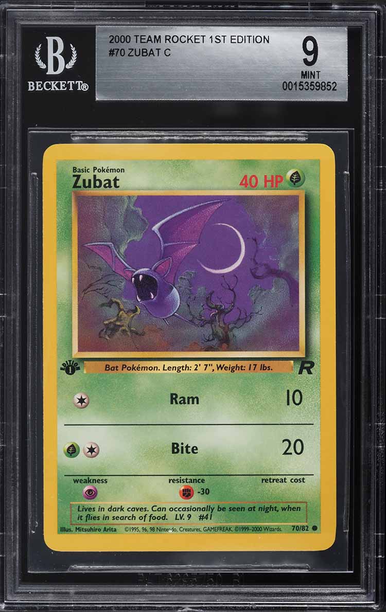 2000 Pokemon Team Rocket 1st Edition Zubat #70 BGS 9 MINT on Fanatics ...