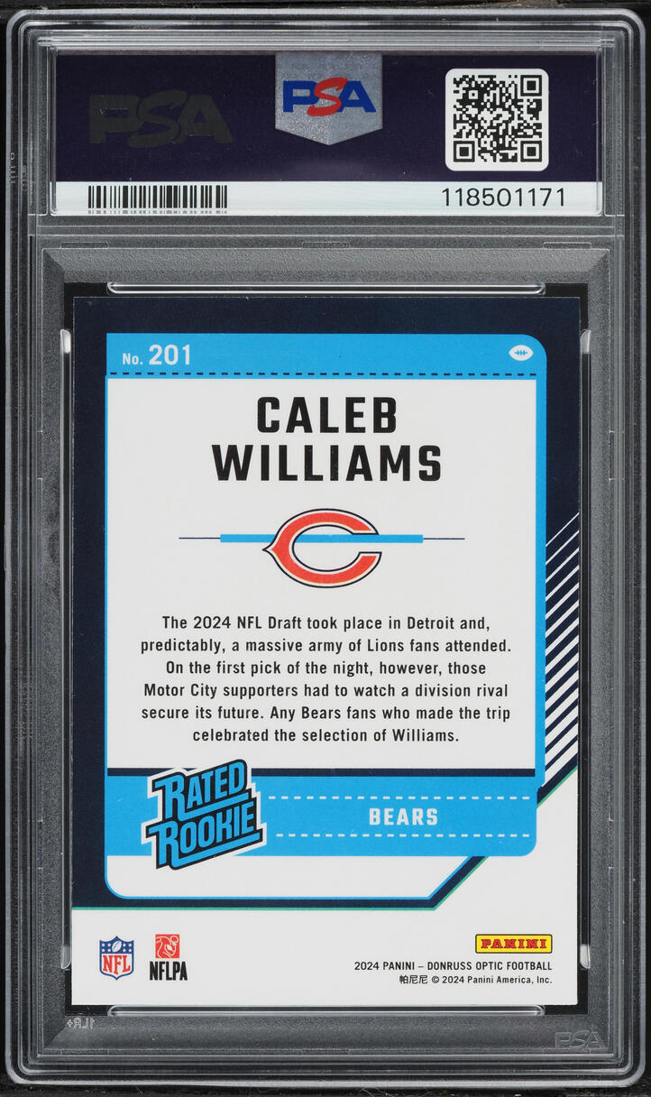 2024 Donruss Optic Caleb Williams ROOKIE #201 PSA 10 GEM MINT on ...