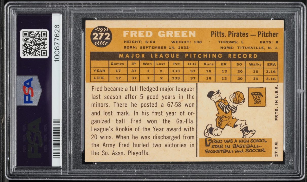 1960 Topps Fred Green #272 PSA 8 NM-MT on Fanatics Collect