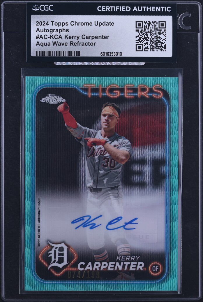 2024 Topps Chrome Update Aqua Wave Refractor Kerry Carpenter AUTO /199 CGC AUTH on Fanatics Collect