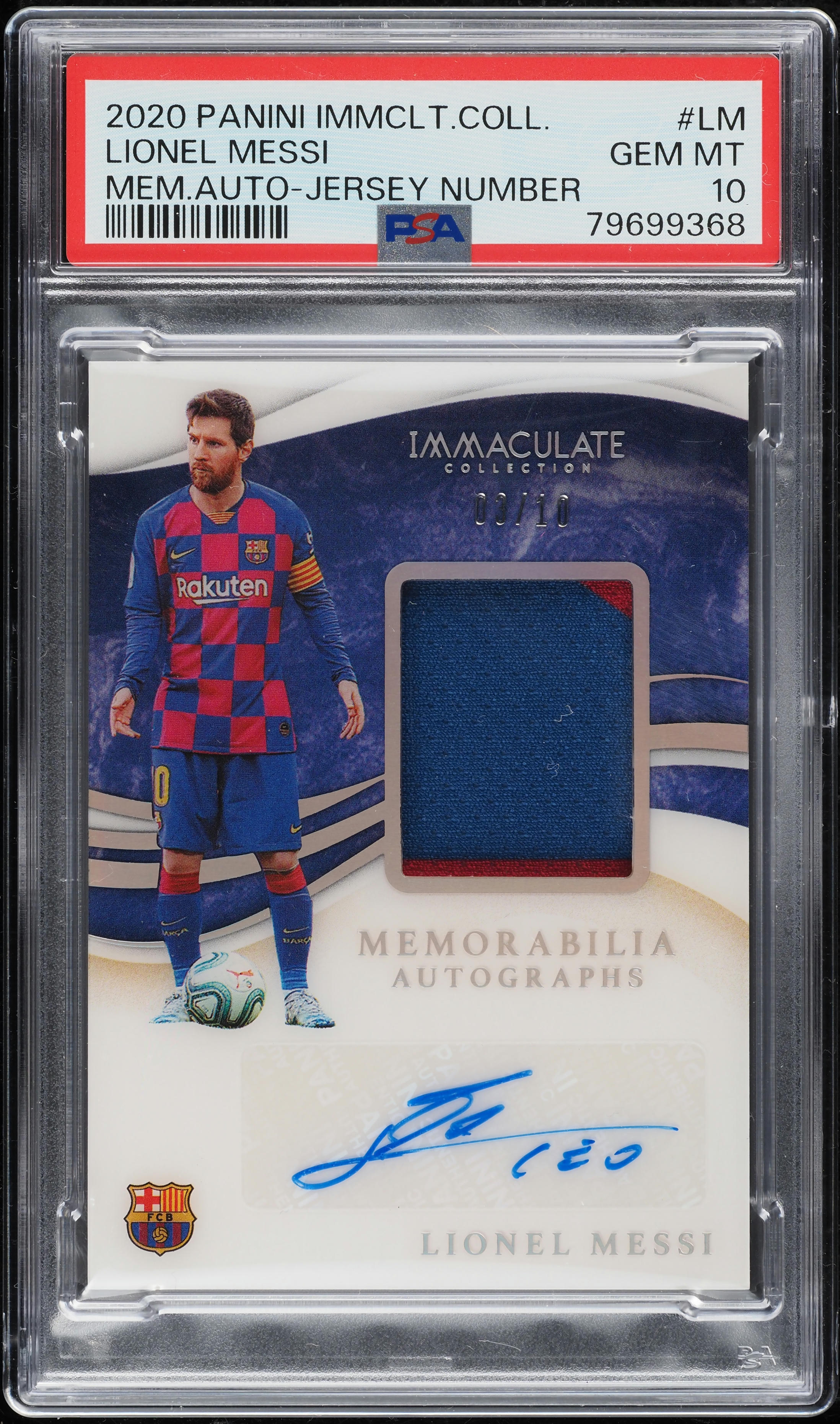2020 Immaculate Collection Jersey Number Lionel Messi PATCH AUTO /10 # ...
