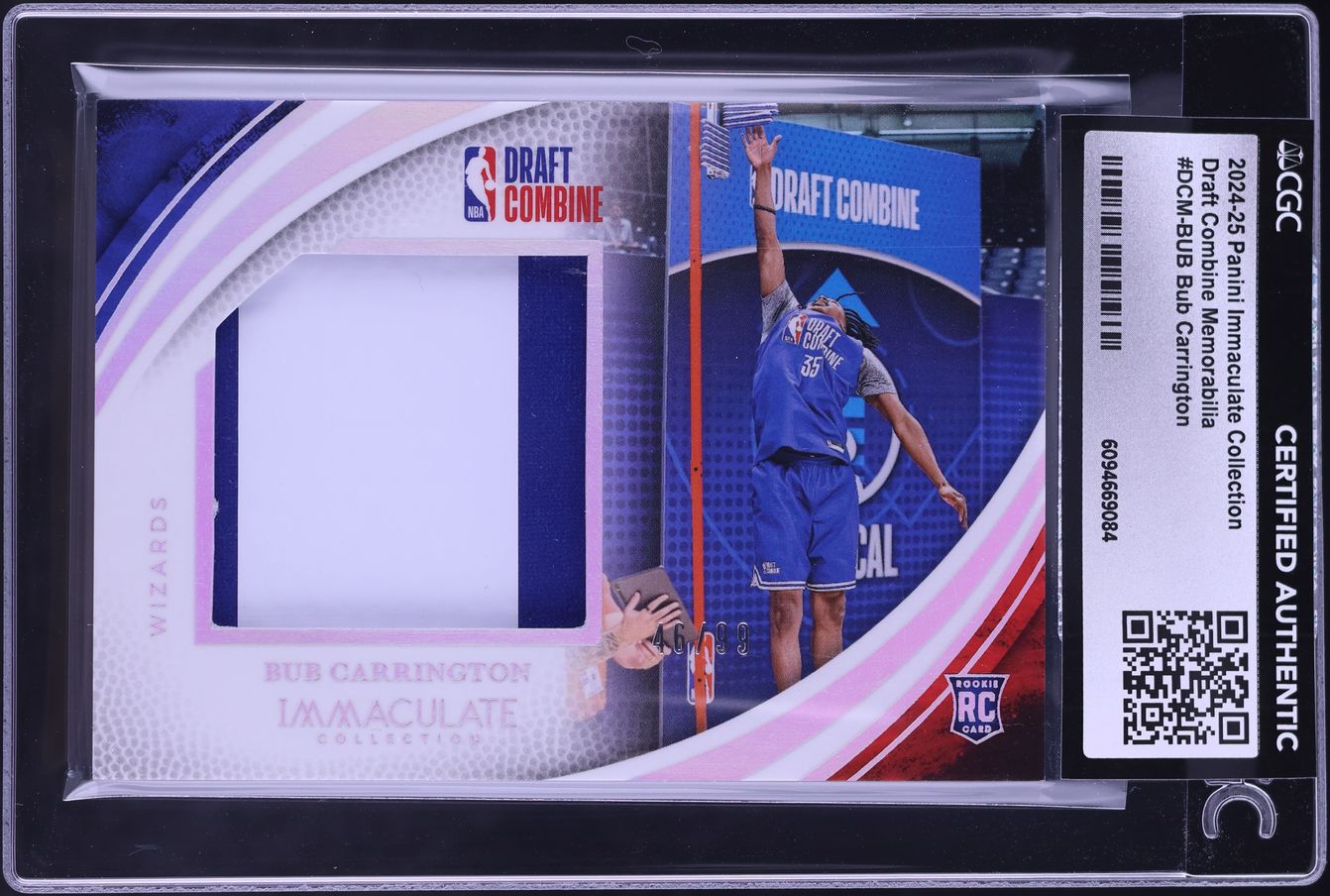 2024 Immaculate Collection Draft Combine Bub Carrington ROOKIE PATCH /99 #DCM-BUB CGC AUTH on ...