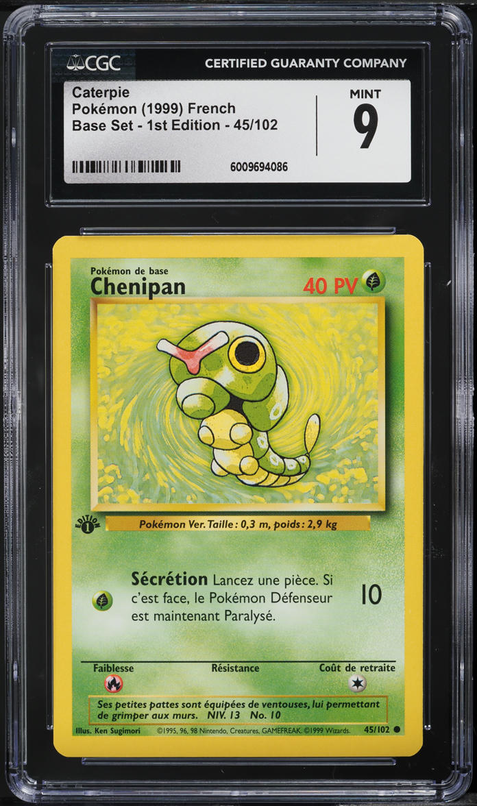 1999 Pokemon French Base Set 1st Edition Caterpie #45 CGC 9 MINT on ...
