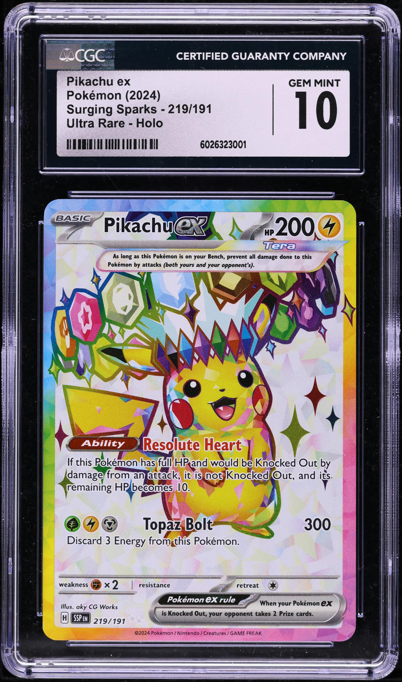 2024 Pokemon SV Surging Sparks Full Art Holo Pikachu ex #219 CGC 10 GEM MINT on Fanatics Collect