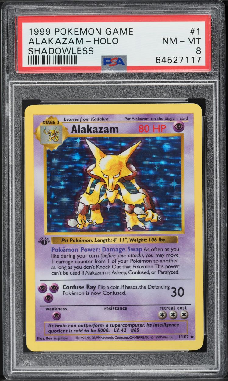 1999 Pokemon Base Set Shadowless 1st Edition Holo Alakazam #1 PSA 8 NM ...