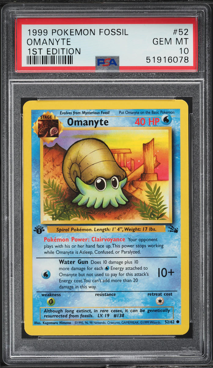 1999 Pokemon Fossil 1st Edition Omanyte #52 PSA 10 GEM MINT on Fanatics Collect