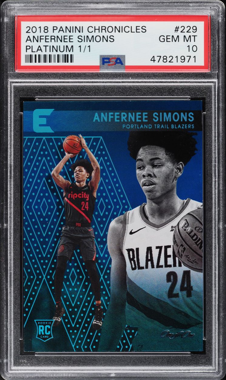 2018 Panini Chronicles Platinum Anfernee Simons ROOKIE RC 1/1 #229 PSA ...