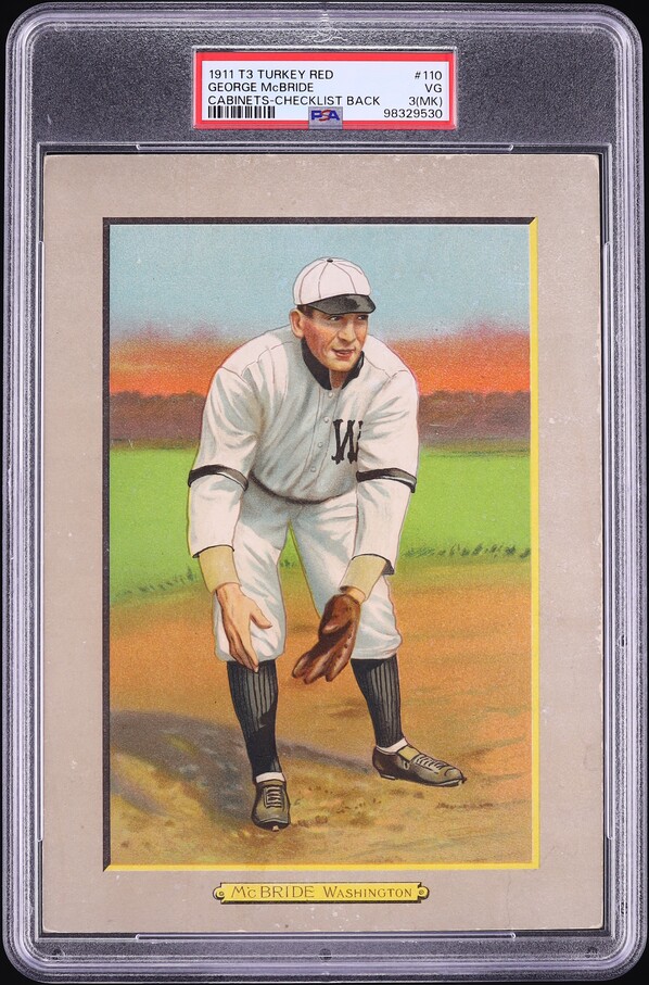1911 T3 Turkey Red George McBride CABINETS CHECKLIST BACK #110 PSA 3(mk ...