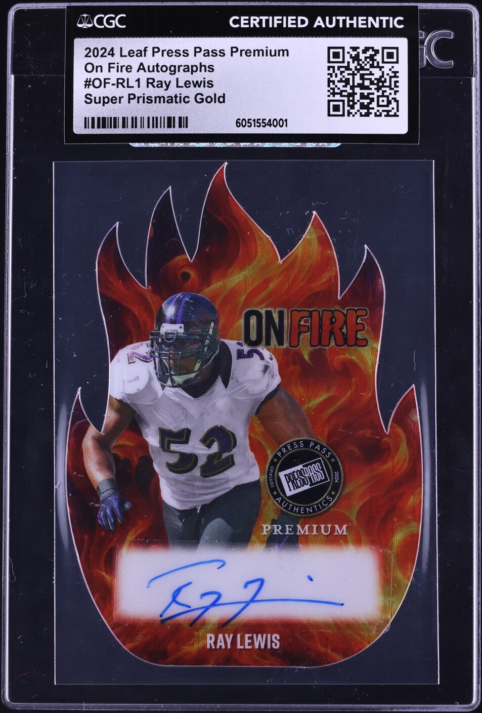 2024 Leaf Press Pass On Fire Super Prismatic Gold Ray Lewis AUTO CGC ...
