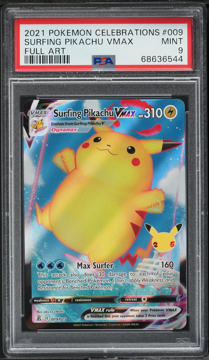 2021 Pokemon SWSH Celebrations Full Art Surfing Pikachu VMAX #9 PSA 9 ...