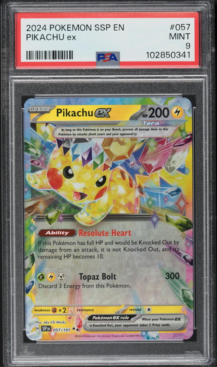 2024 Pokemon Scarlet & Violet Surging Sparks Holo Pikachu ex #57 PSA 9 ...