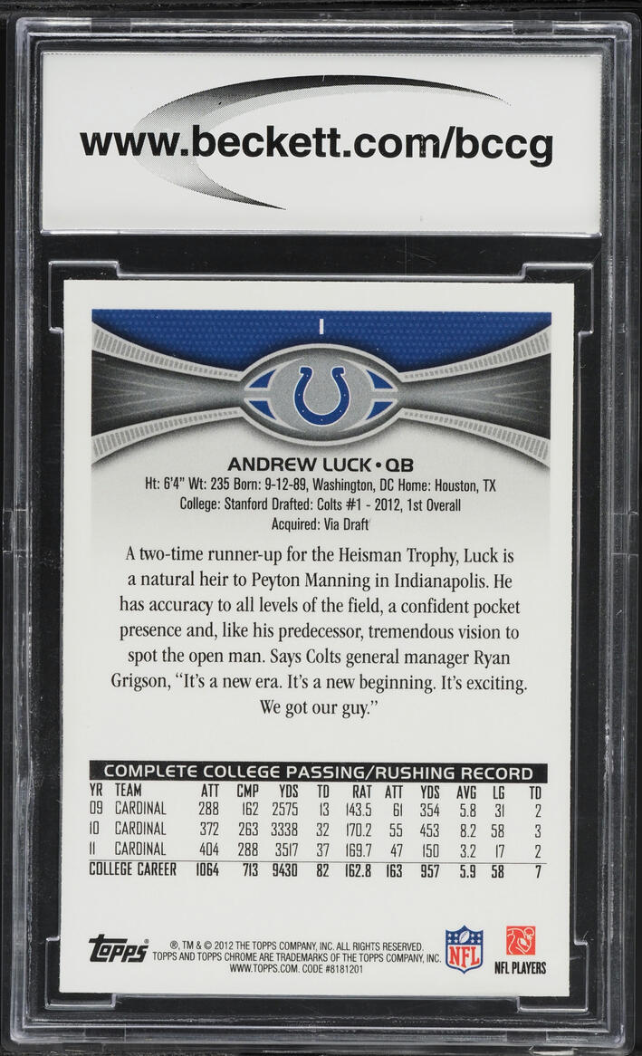 2012 Topps Chrome Andrew Luck ROOKIE #1 BCCG 10 on Fanatics Collect
