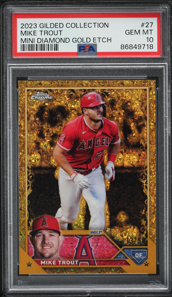 2023 Topps Gilded Collection Mini Diamond Gold Etch Mike Trout /50 #27 PSA 10 on Fanatics Collect
