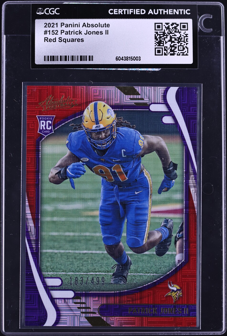 2021 Absolute Red Squares Patrick Jones II ROOKIE /499 #152 CGC AUTH on ...