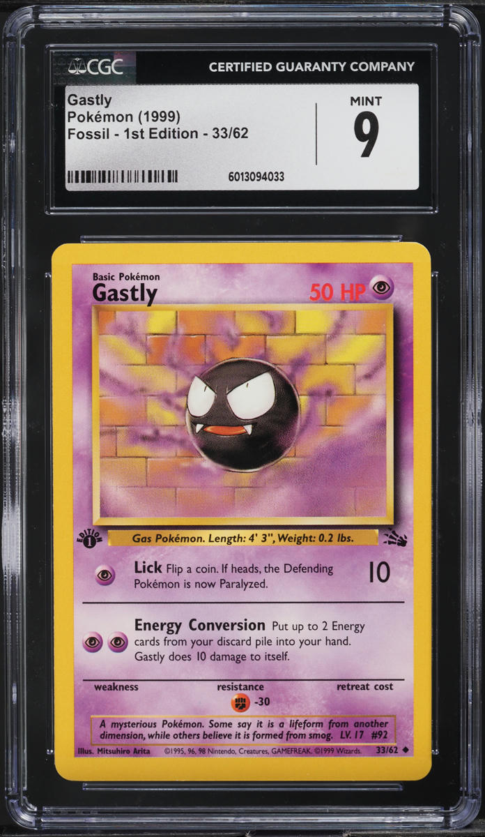 1999 Pokemon Fossil 1st Edition Gastly #33 CGC 9 MINT on Fanatics Collect