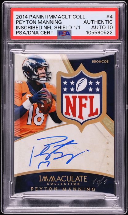 2014 Immaculate Collection Peyton Manning NFL SHIELD PATCH AUTO DNA 10 ...