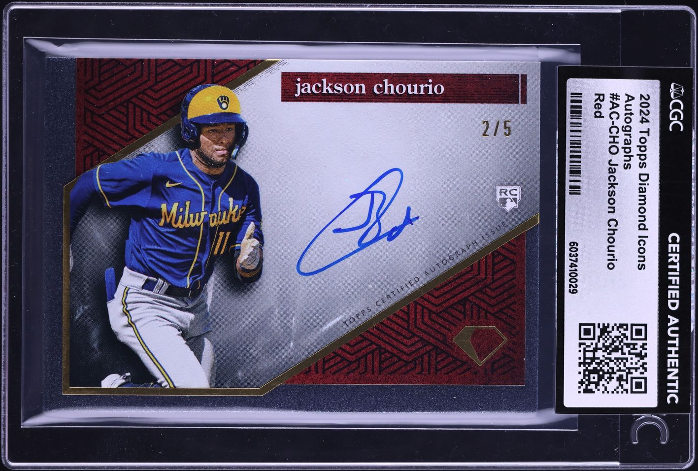 2024 Topps Diamond Icons Red Jackson Chourio ROOKIE AUTO /5 #AC-CHO CGC ...