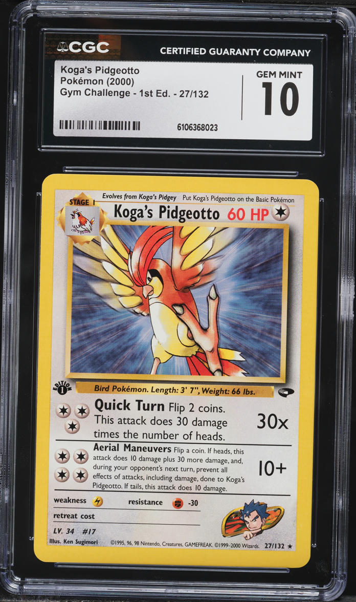 2000 Pokemon Gym Challenge 1st Edition Koga's Pidgeotto #27 CGC 10 GEM ...