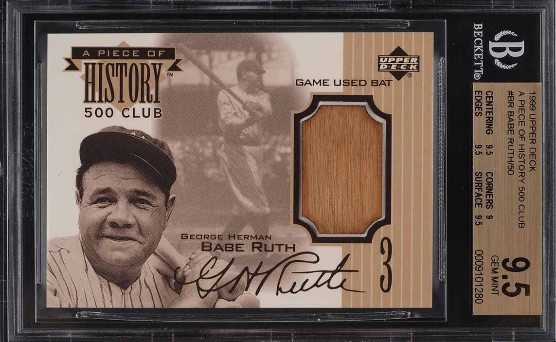 1999 Upper Deck Piece Of History 500 Club Babe Ruth BAT PATCH #BR BGS 9 ...