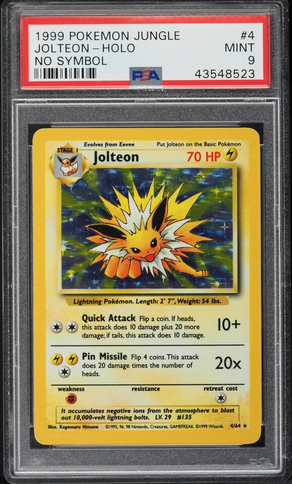 1999 Pokemon Jungle No Set Symbol Holo Jolteon #4 PSA 9 MINT on ...