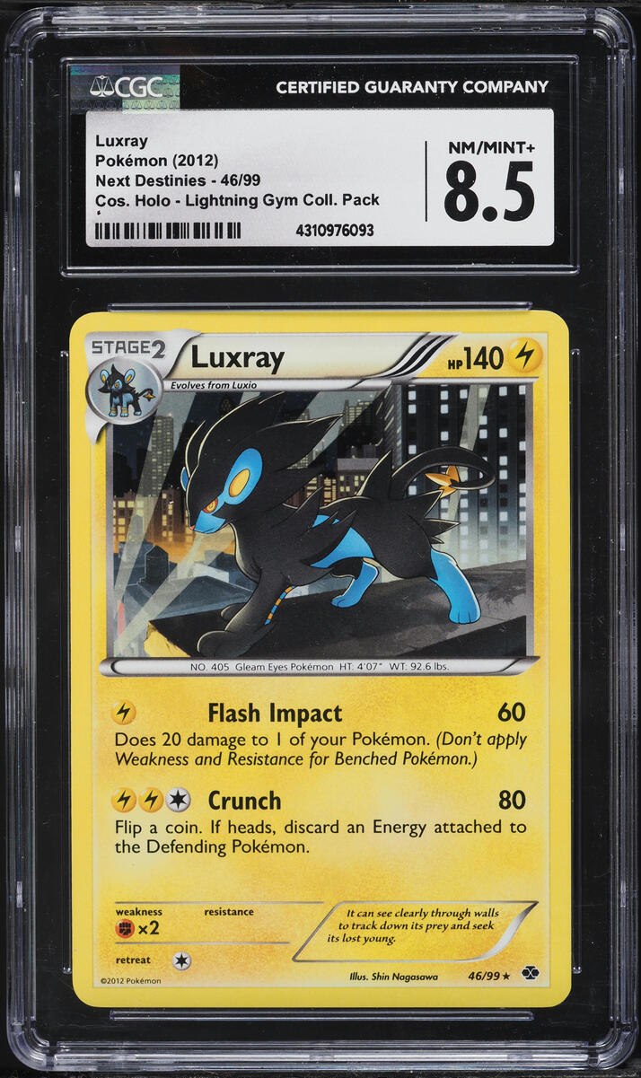 2012 Pokemon BW Next Destinies Lightning Gym Pack Holo Luxray #46 CGC 8 ...
