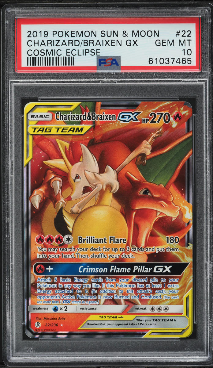 2019 Pokemon Sun & Moon Cosmic Eclipse Charizard & Braixen GX #22 PSA 10 GEM on Fanatics Collect