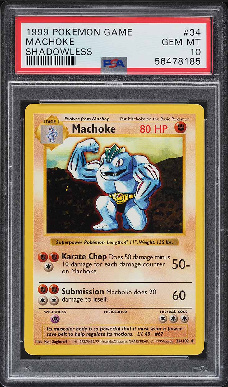 1999 Pokemon Base Set Shadowless Machoke #34 PSA 10 GEM MINT on ...