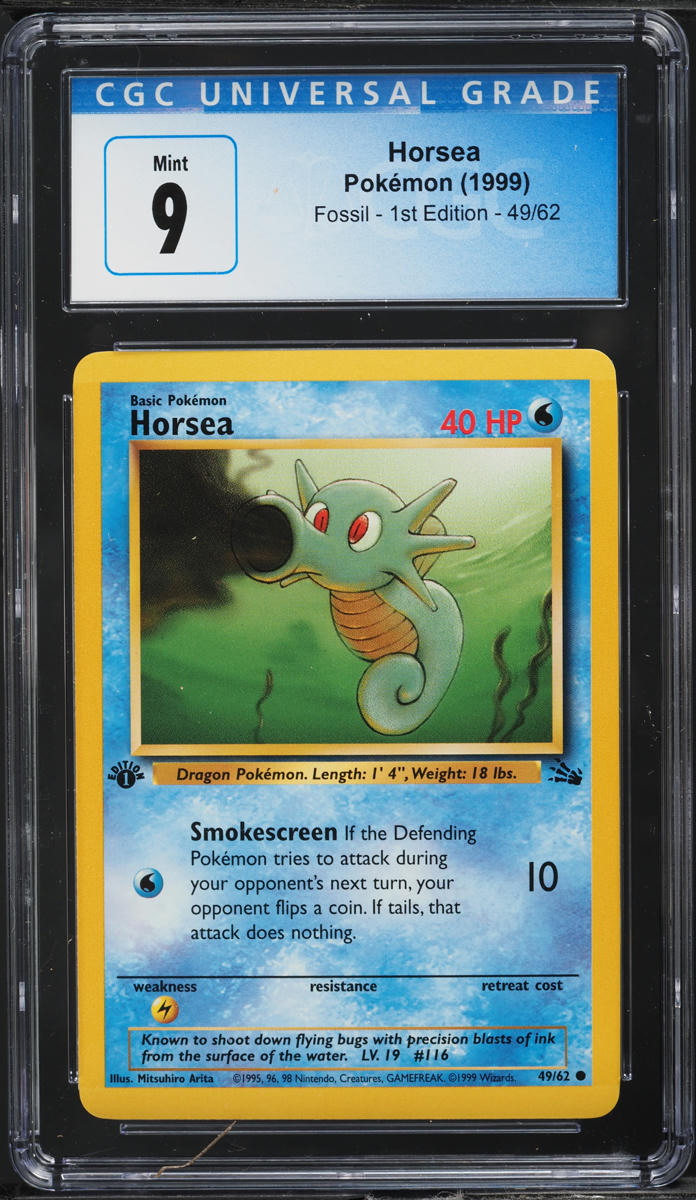 1999 Pokemon Fossil 1st Edition Horsea #49 CGC 9 MINT on Fanatics Collect