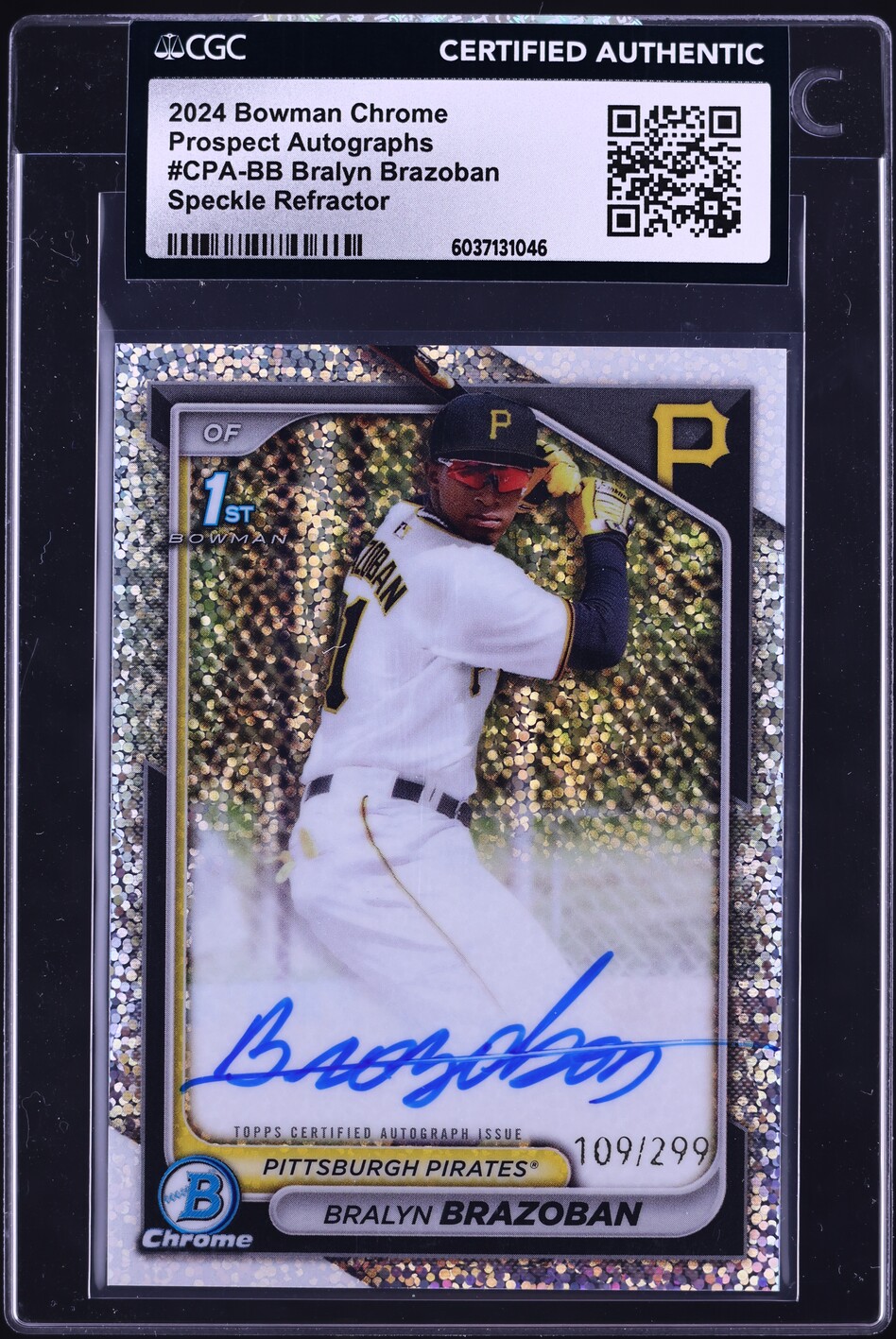 2024 Bowman Chrome Speckle Refractor Bralyn Brazoban PROSPECT AUTO /299 CGC AUTH on Fanatics Collect