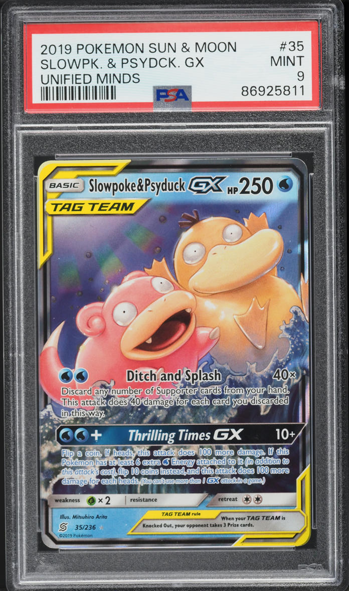 2019 Pokemon Sun & Moon Unified Minds Slowpoke & Psyduck GX #35 PSA 9 ...