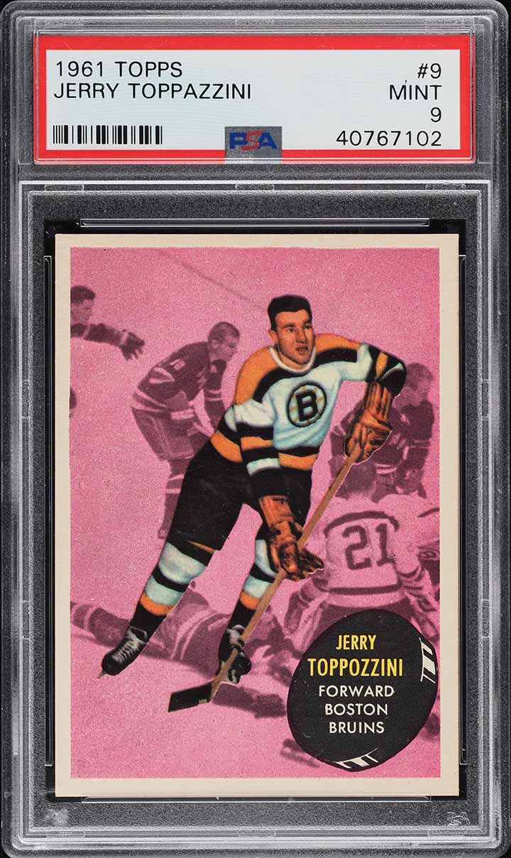 1961 Topps Hockey Jerry Toppazzini #9 PSA 9 MINT on Fanatics Collect