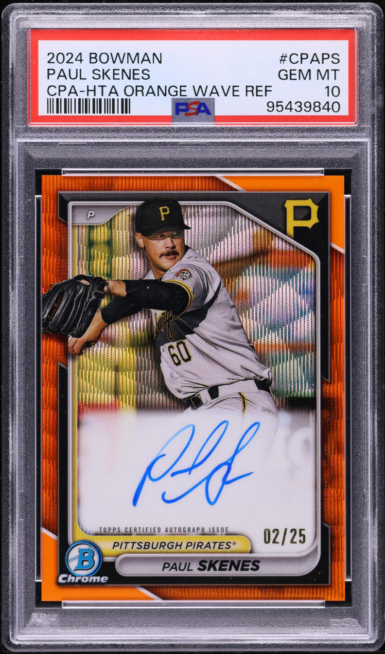 2024 Bowman Chrome HTA Orange Wave Paul Skenes PROSPECT AUTO /25 PSA 10 ...