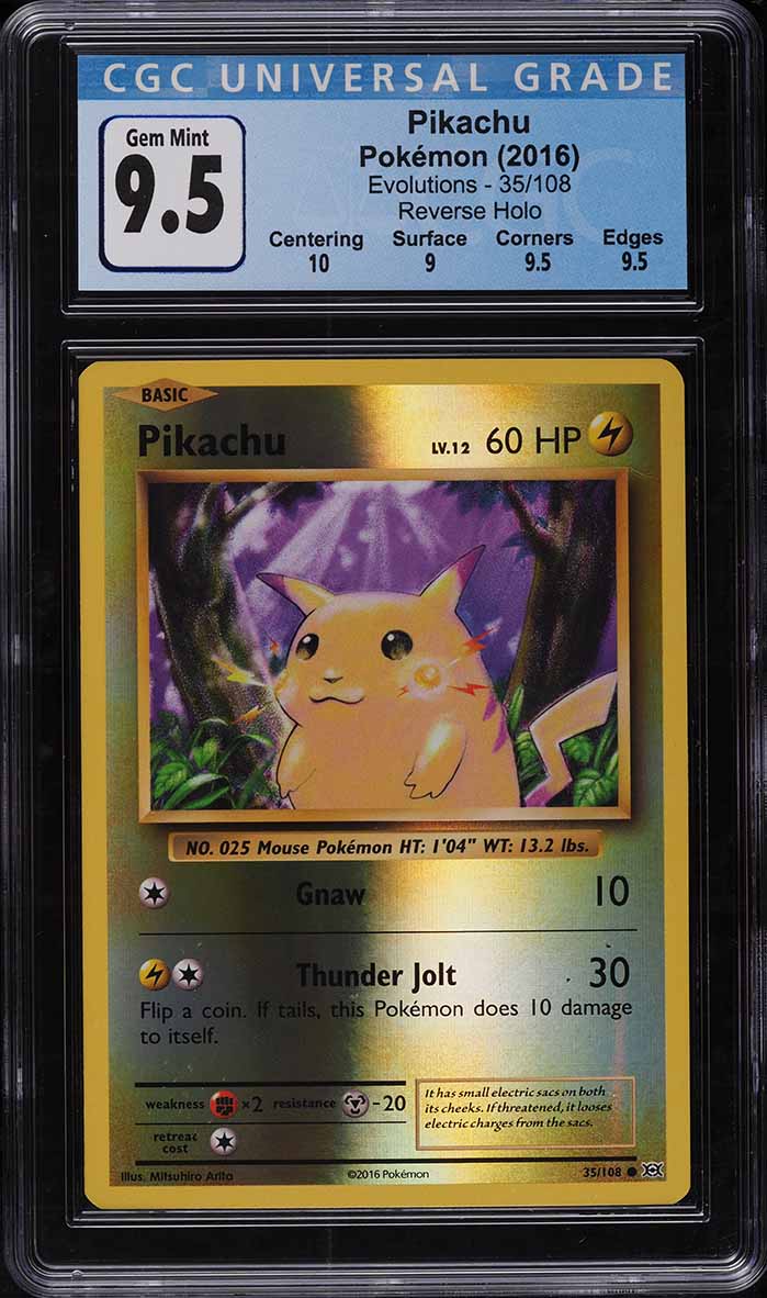 2016 Pokemon XY Evolutions Reverse Holo Pikachu #35 CGC 9.5 GEM MINT on ...