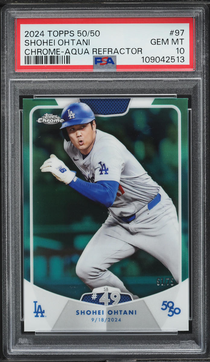 2024 Topps 50/50 Chrome Aqua Refractor Shohei Ohtani /75 #97 PSA 10 GEM ...