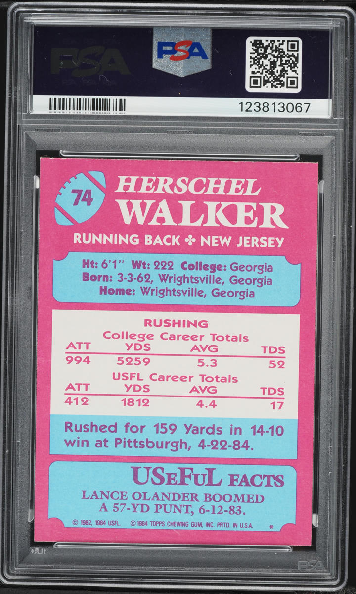 1984 Topps USFL Herschel Walker ROOKIE #74 PSA 8 NM-MT on Fanatics Collect