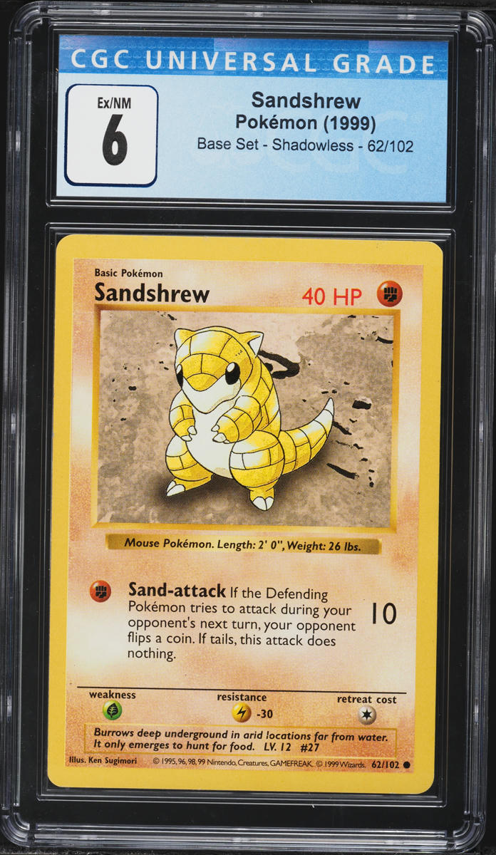 1999 Pokemon Base Set Shadowless Sandshrew #62 CGC 6 EXMT on Fanatics ...