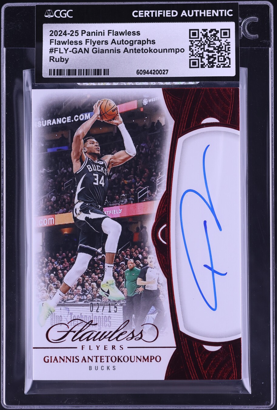 2024 Panini Flawless Flyers Ruby Giannis Antetokounmpo AUTO /15 #FLY ...