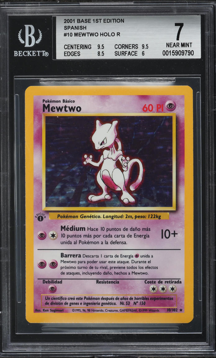 1999 Pokemon Spanish Base Set 1st Edition Holo Mewtwo #10 BGS 7 NRMT on ...