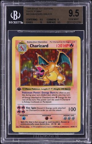 1999 Pokemon Base Set Shadowless 1st Edition Thick Stamp Holo Charizard ...