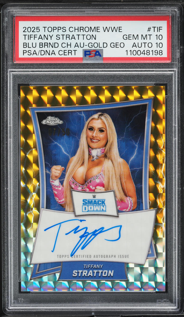 2025 Topps Chrome WWE Blue Brand Gold Tiffany Stratton AUTO DNA 10 /50 ...