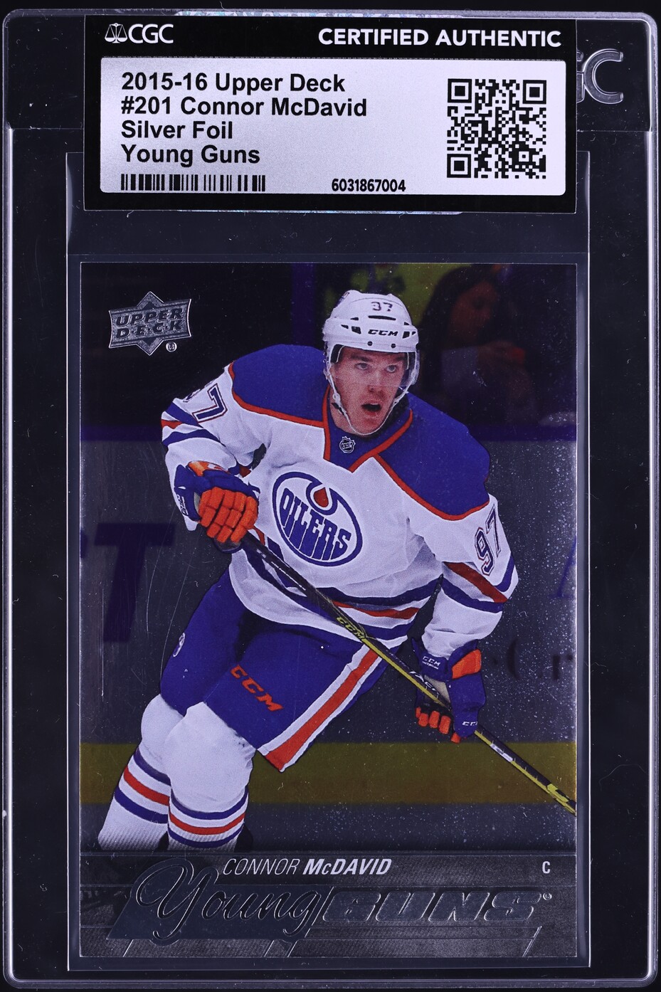2015 Upper Deck Silver Foil Young Guns Connor McDavid ROOKIE #201 CGC AUTH on Fanatics Collect