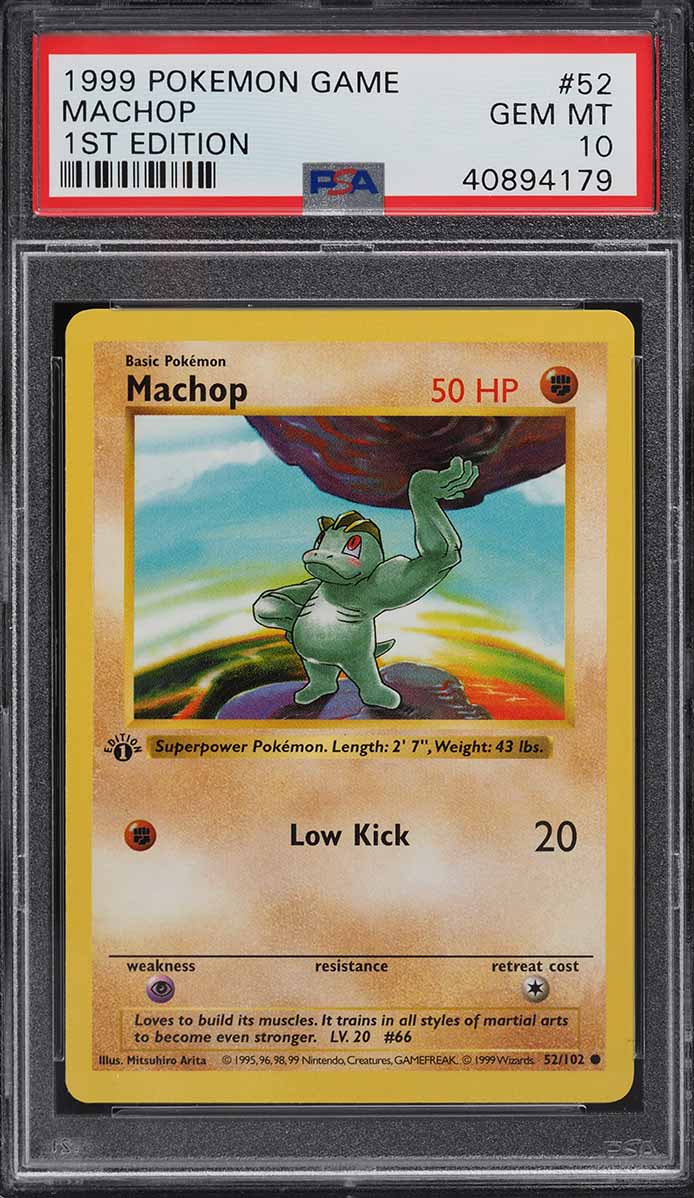 1999 Pokemon Base Set Shadowless 1st Edition Machop #52 PSA 10 GEM MINT ...