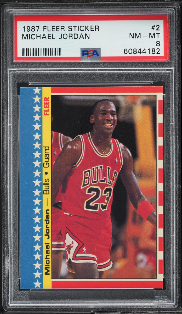 1987 Fleer Sticker Michael Jordan #2 PSA 8 NM-MT on Fanatics Collect